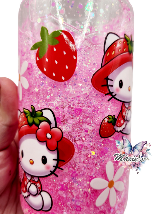 Strawberry 🍓 Kitty & Daisy with Yummy Whipped Cream 16oz. Libbey Glass ...
