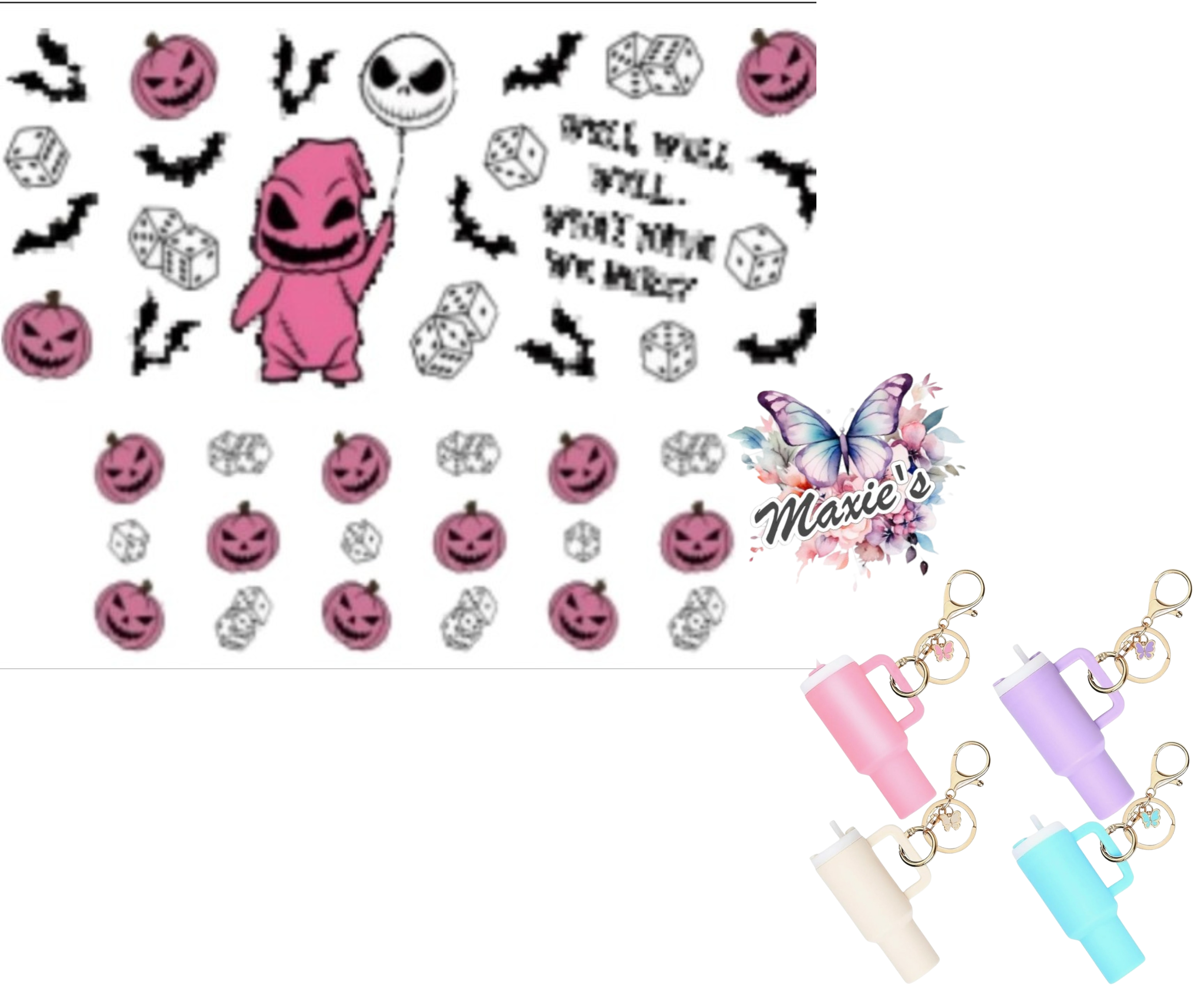 Pink Oogie Boogie Graphic Design UVDTF Mini Stanley Tumblr Keychain De ...