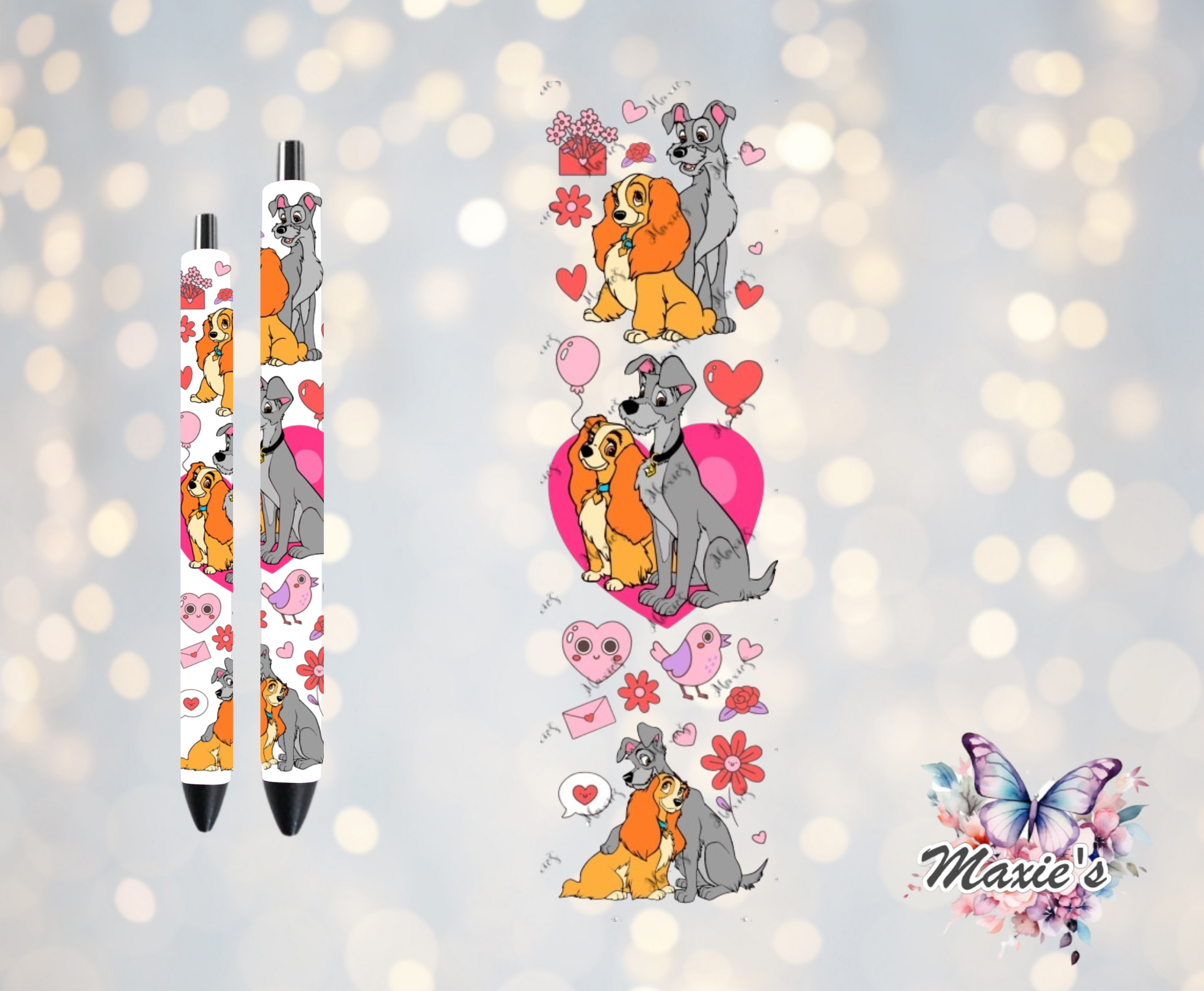 Lady & The Tramp Romance Graphic Design UVDTF Pen Wrap/Bookmark Decal ...